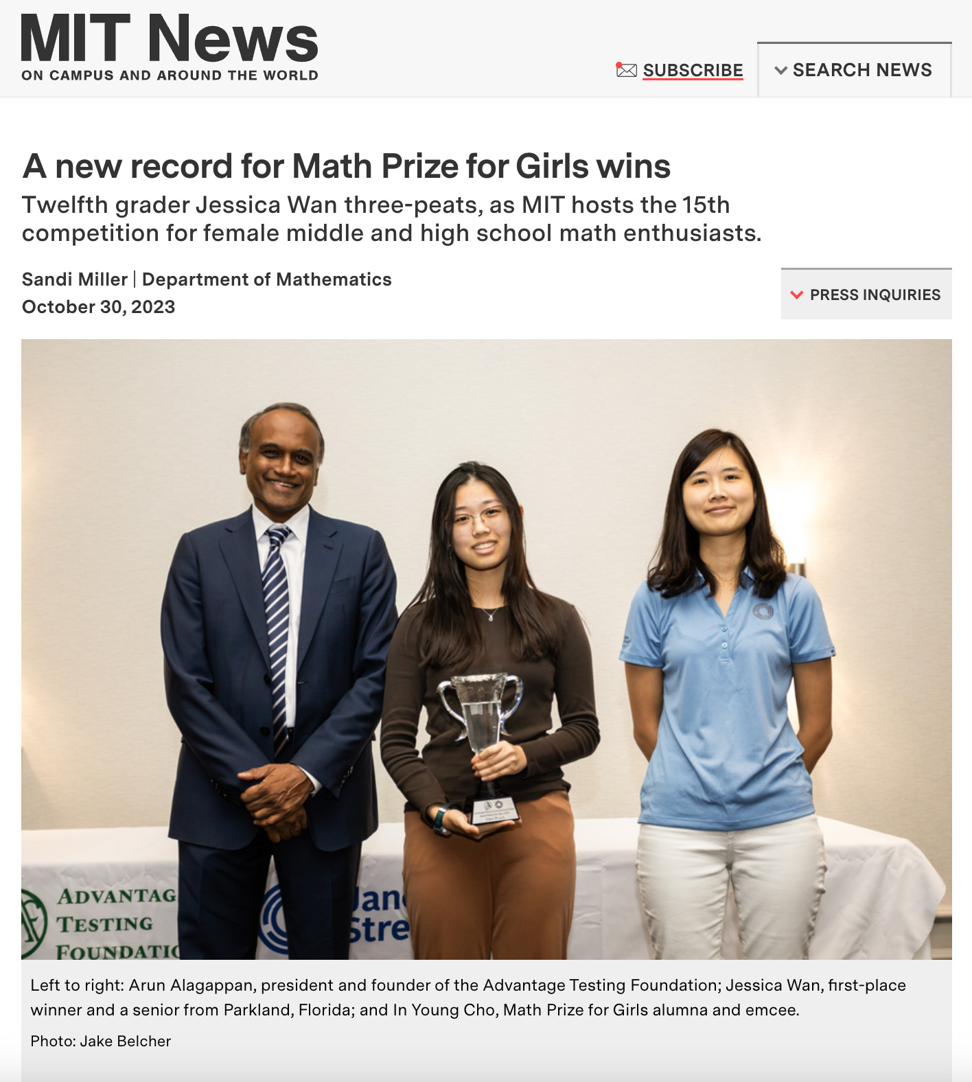 A new record for Math Prize for Girls wins | Advantage Testing